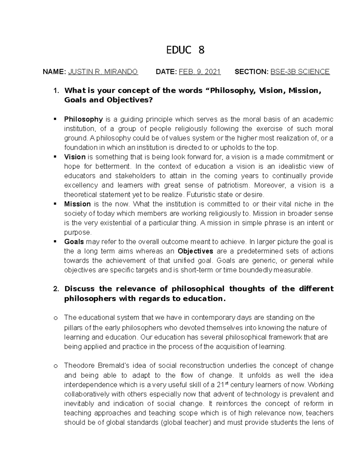 EDUC 8 - ..... - EDUC 8 NAME: JUSTIN R. MIRANDO DATE: FEB. 9, 2021 ...
