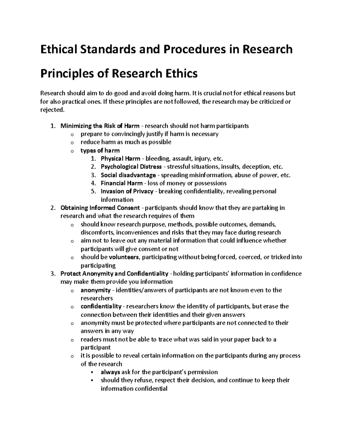 Ethical Standards and Procedures in Research - Ethical Standards and ...