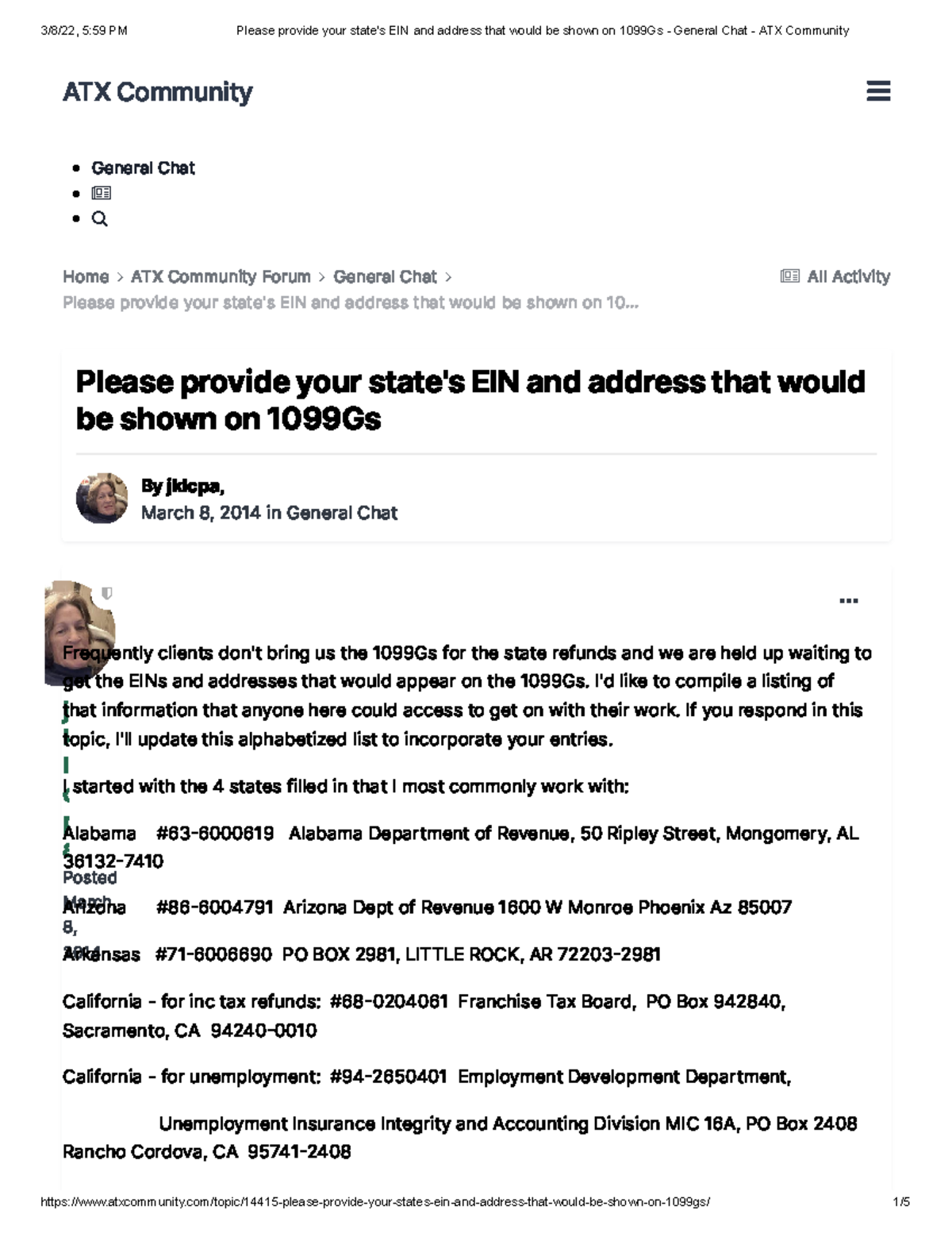 EIN and addresses from 1099-G's - ####### General Chat ####### ####### ATX Community ...