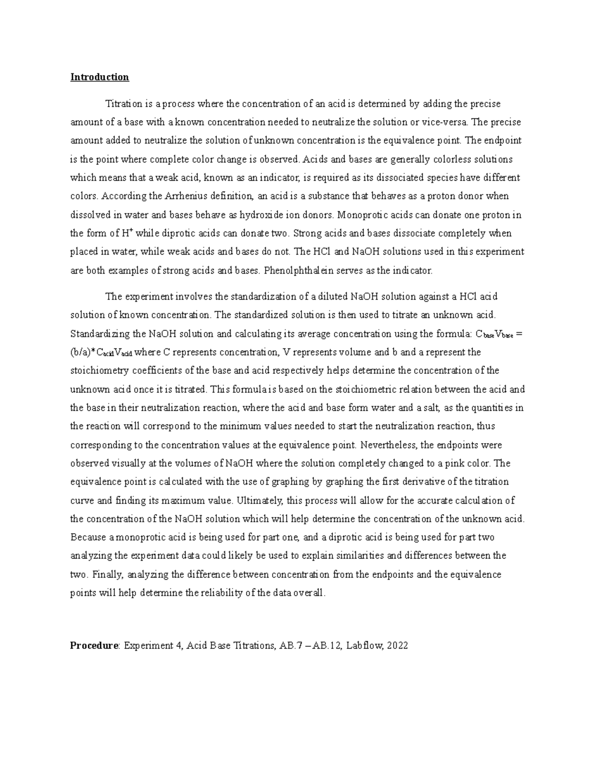 Titration intro - Introduction Titration is a process where the ...
