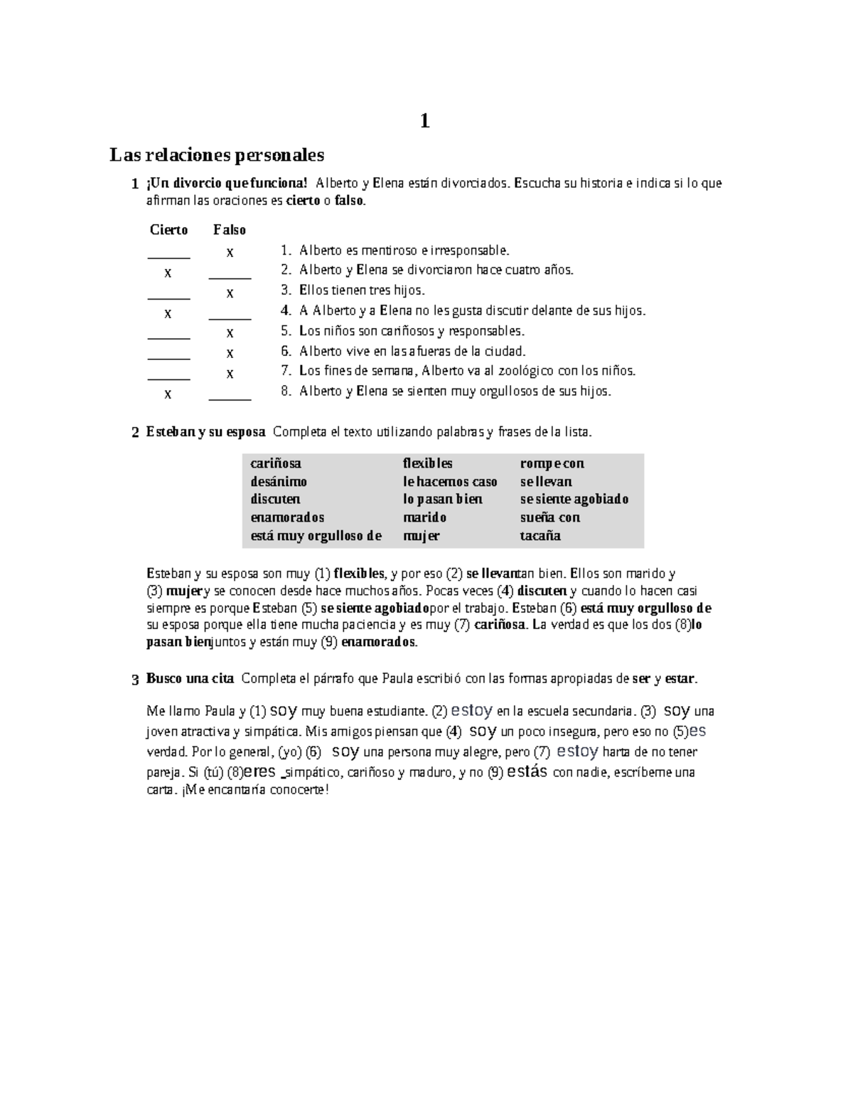 Advanced Spanish. Unit 01. Lesson 04 - Google Docs - 1 Las relaciones ...