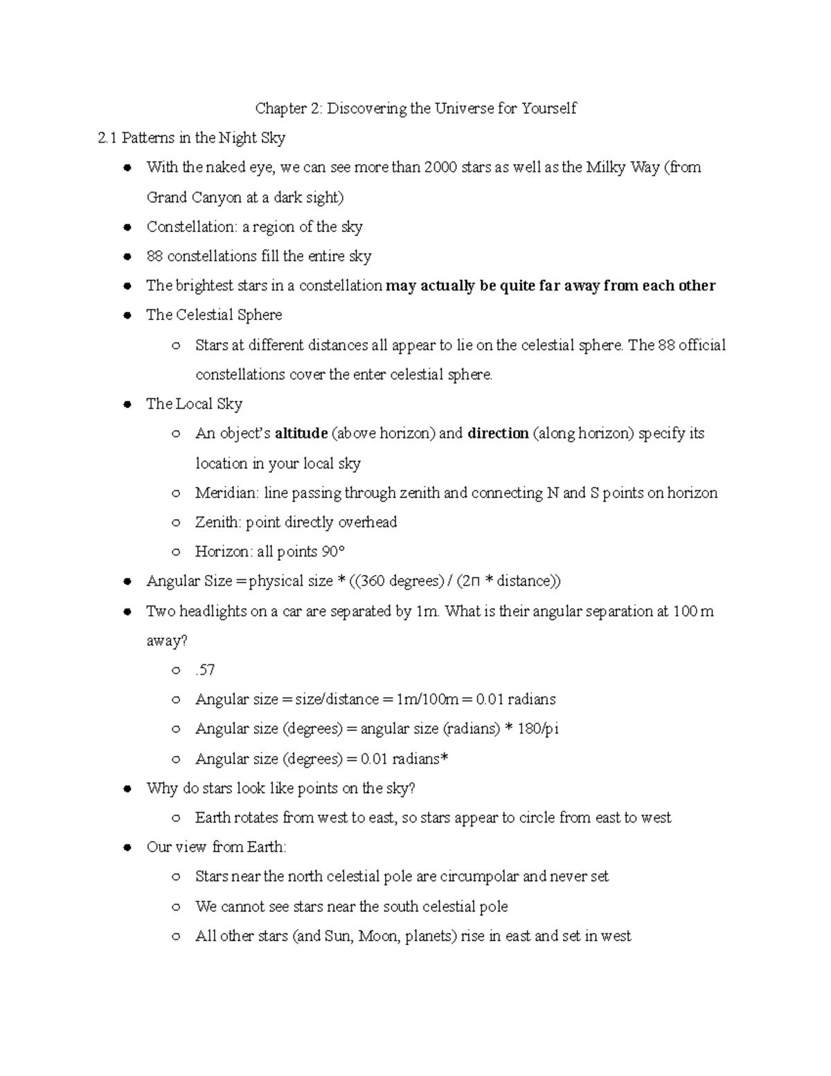 Chapter 2 Notes - Chapter 2: Discovering the Universe for Yourself 2 ...