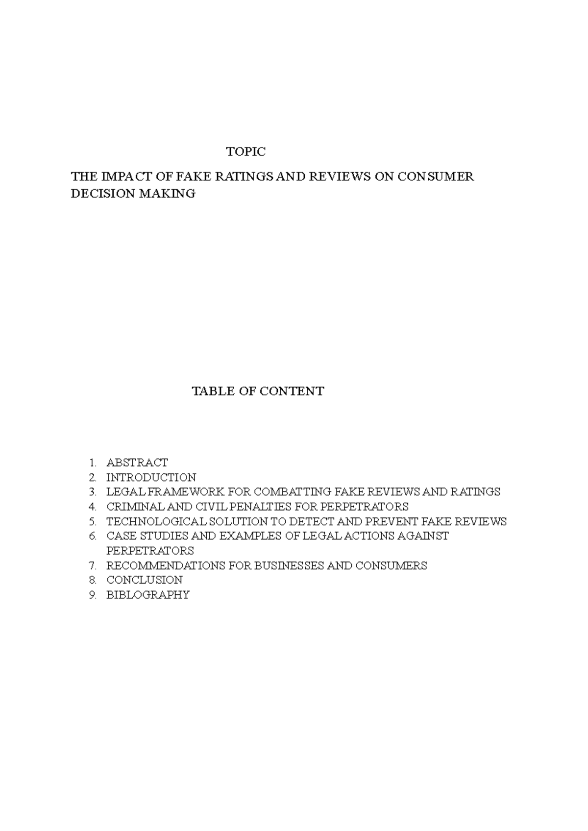 Research Paper - easy - TOPIC THE IMPACT OF FAKE RATINGS AND REVIEWS ON ...