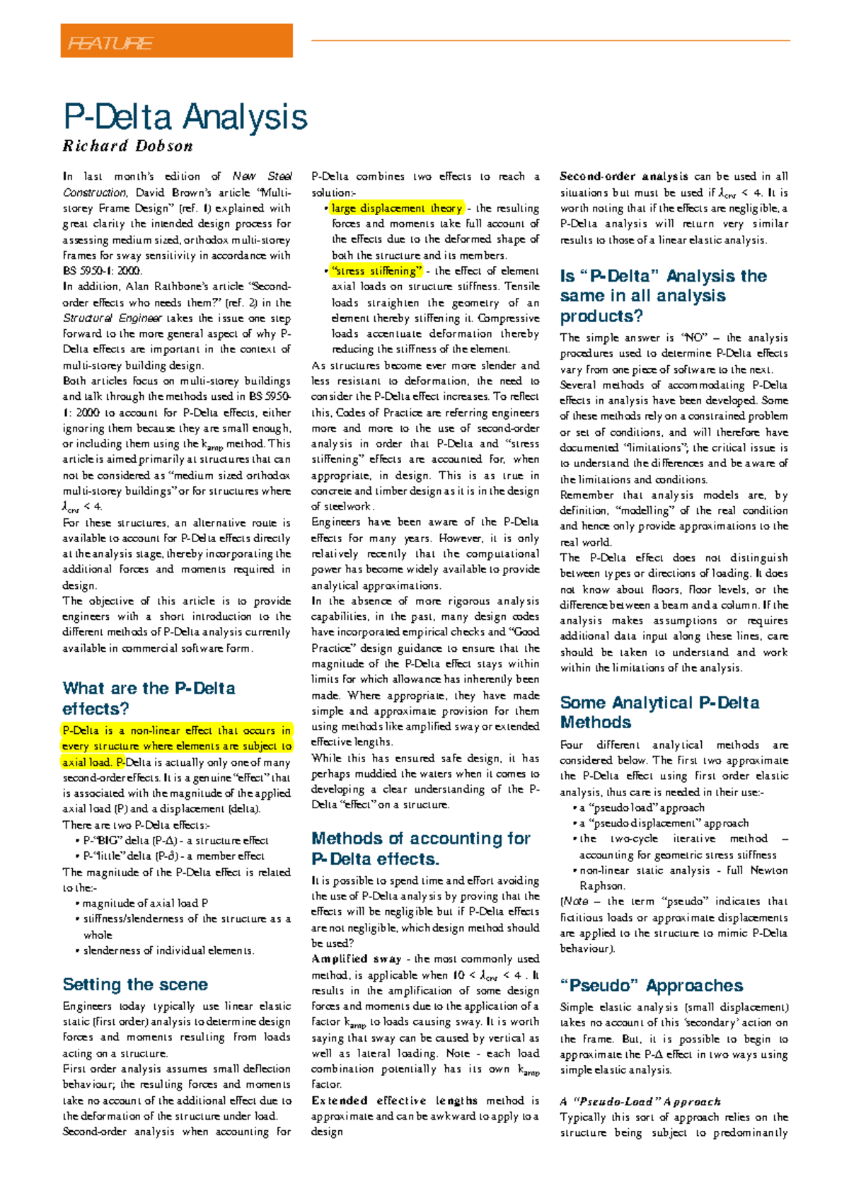 NSCJan 03 P-Delta - Lecture notes 3 - FEATURE P-Delta Analysis Richard ...