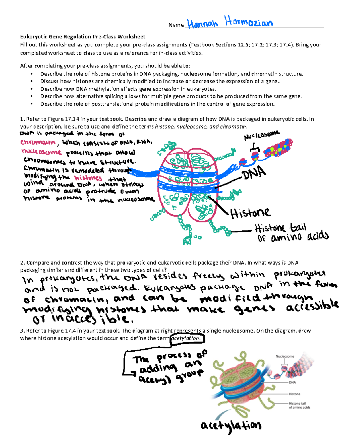 Week 8a Pre-Class Reading Guide - Eukaryotic Gene Regulation - Name ...