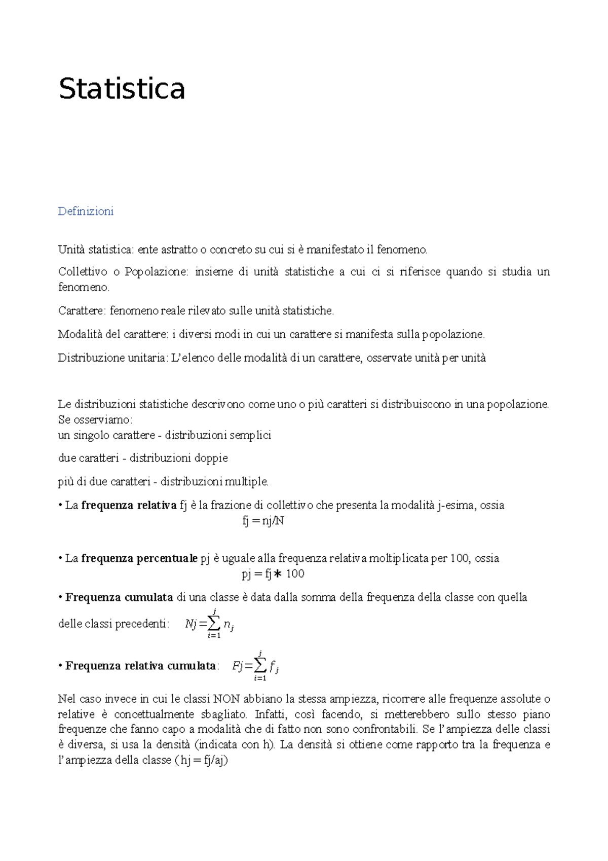 Riassunto di tutta statistica con formule - Statistica - Università di ...
