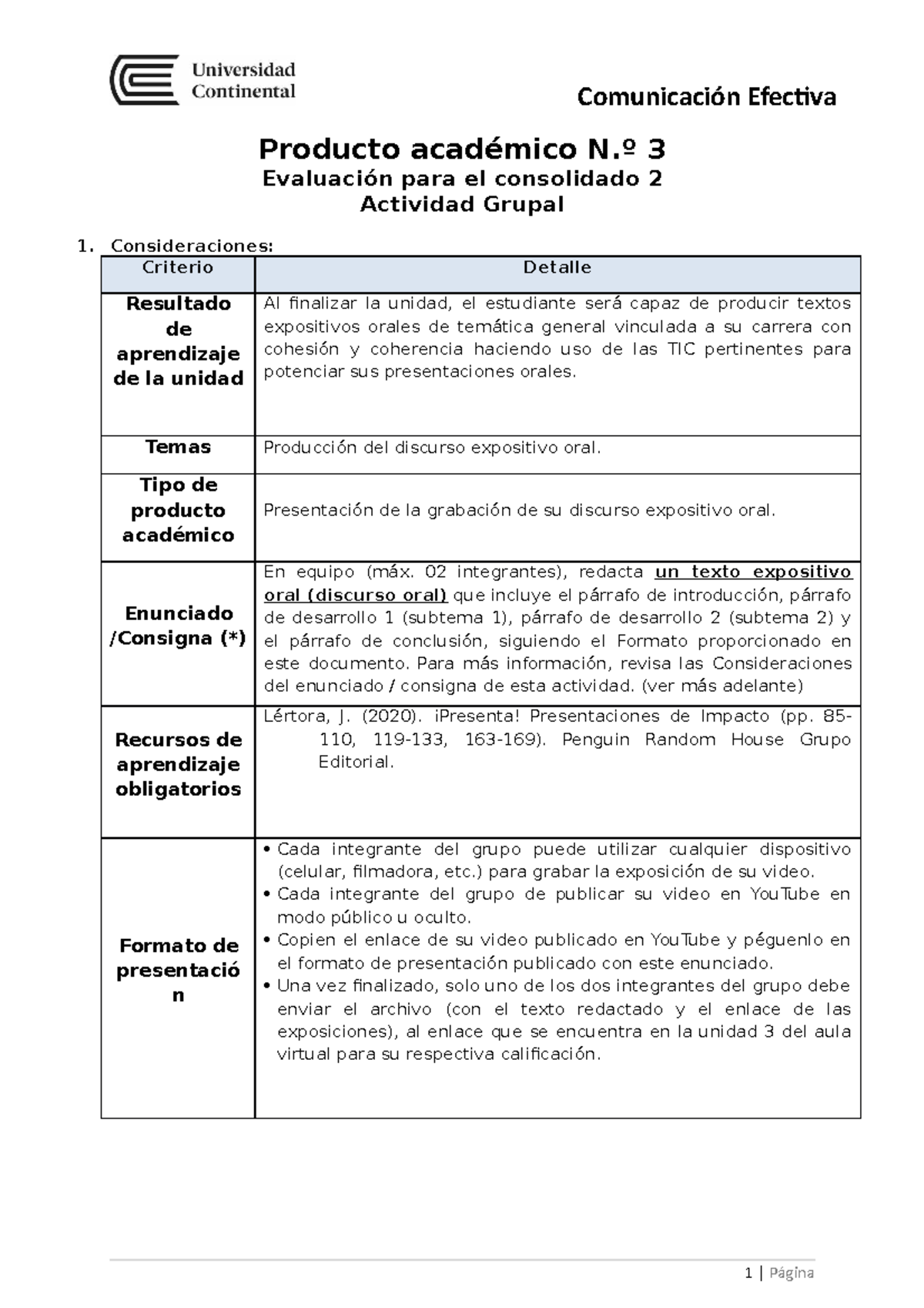 Producto académico 3 (Tarea) Terminado - Producto académico N.º 3 Evaluación para el consolidado ...