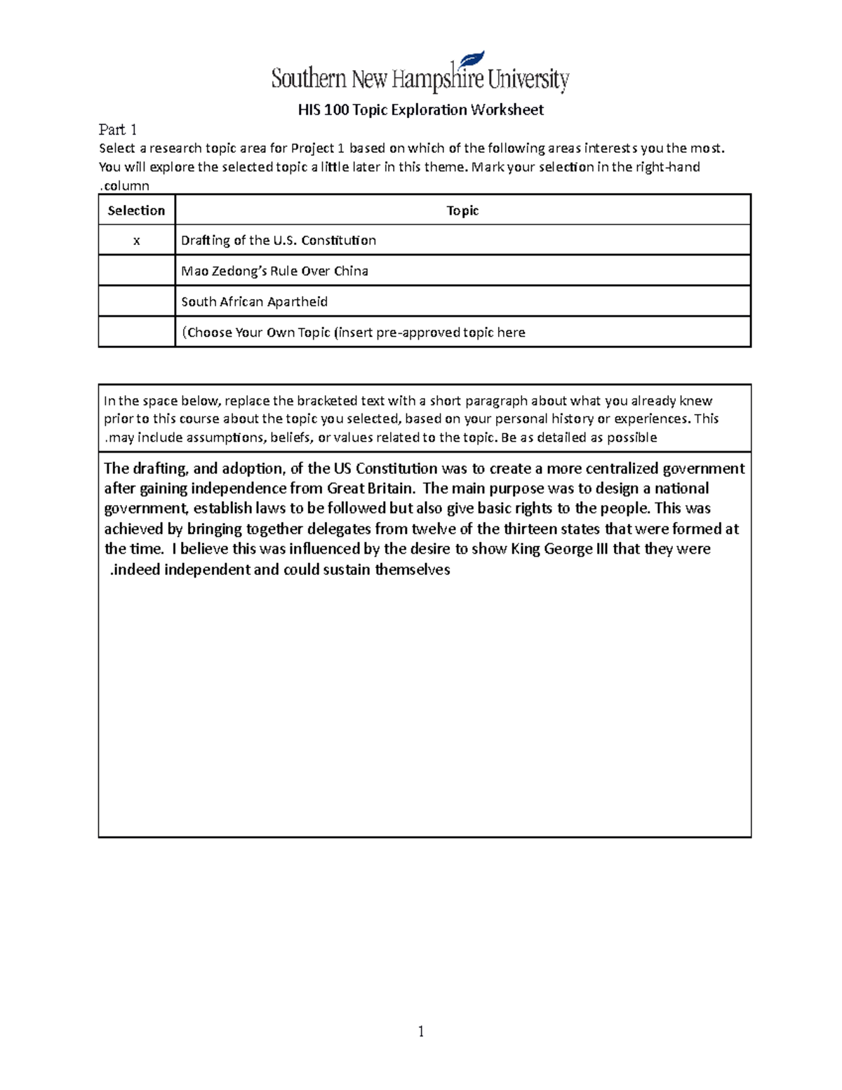 2-3 Project 1-HIS 100 Topic Exploration Worksheet - HIS 100 Topic ...