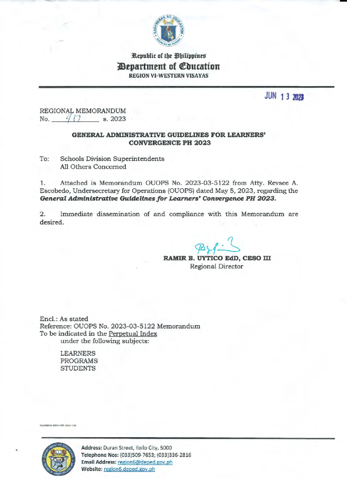 RM. No - yes - (Enclosure No. 1 to OUOPS Memorandum No. 2023 – 03 ...