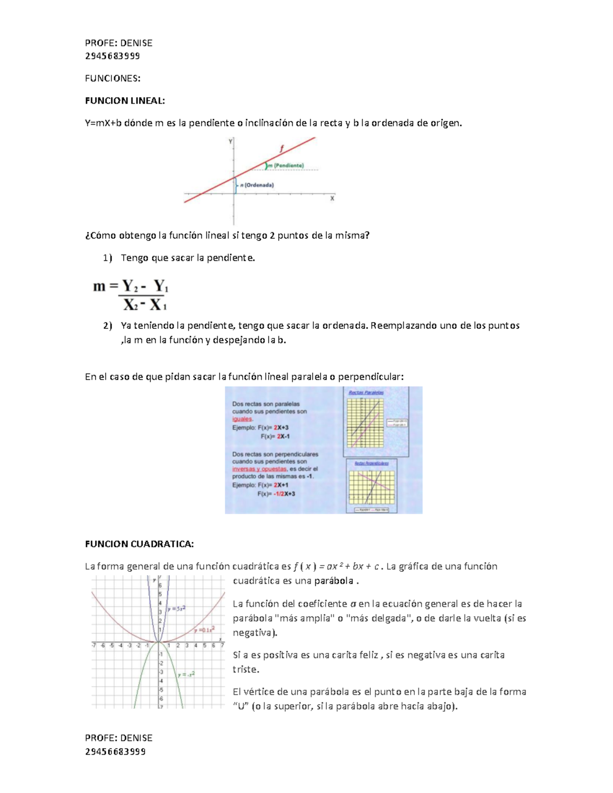 MATE Funciones - 2945683999 PROFE: DENISE FUNCIONES: FUNCION LINEAL: Y=mX+b dónde m es la ...