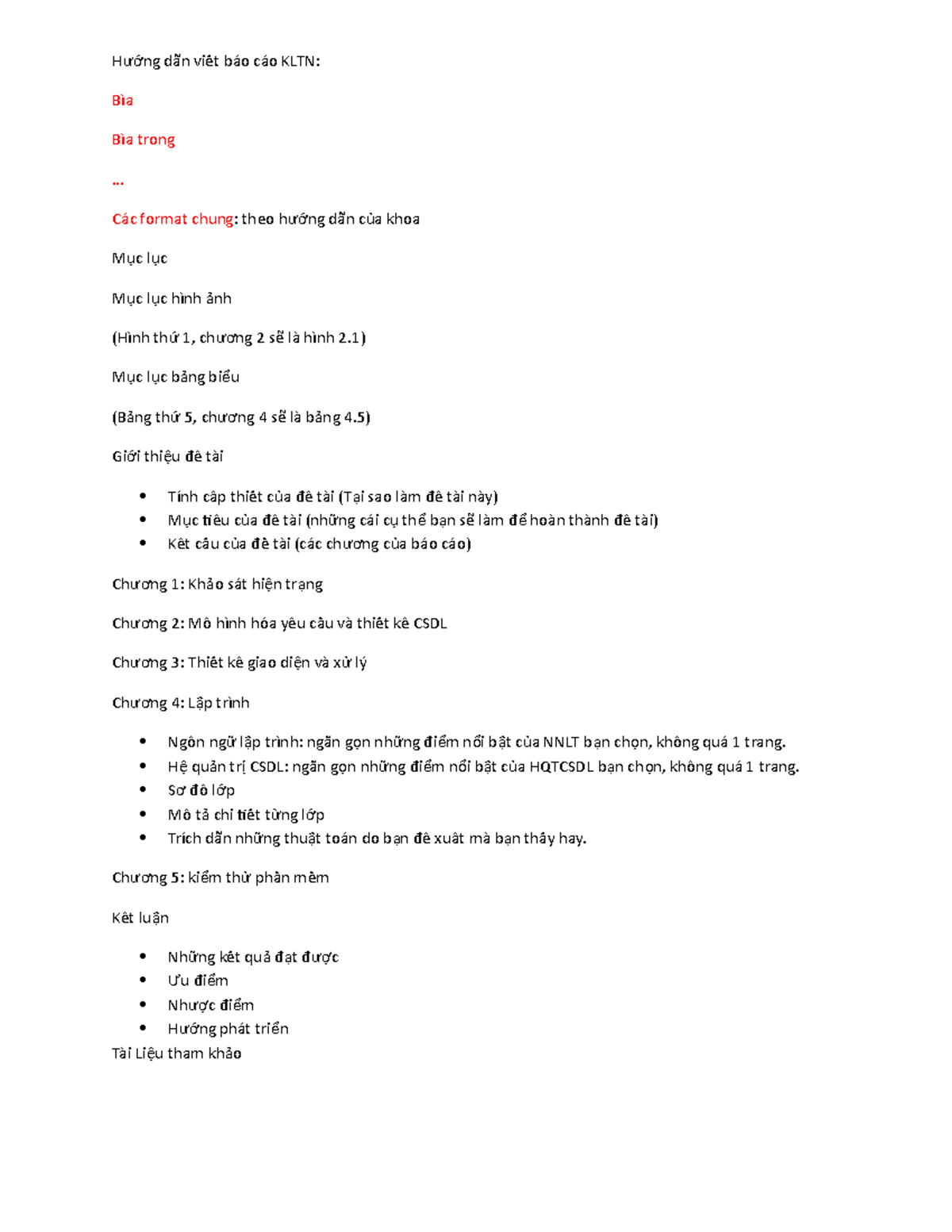 Hướng dẫn viết báo cáo KLTN - H ng dẫẫn viếết báo cáo KLTN:ướ Bìa Bìa trong ... Các format chung ...