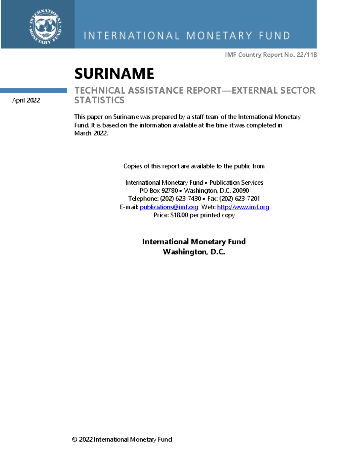 1 Surea 2022002 - IMF Rapport Suriname - © 2022 International Monetary ...