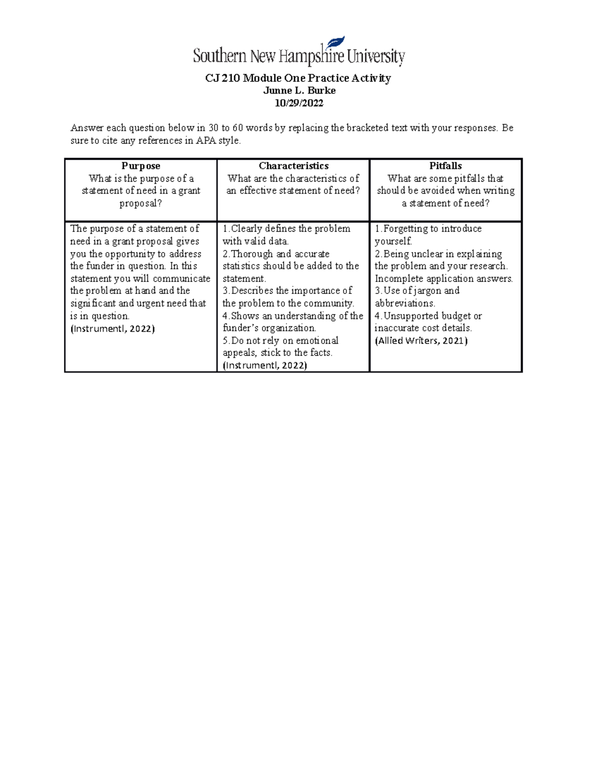 CJ 210 Module One Practice Activity - CJ 210 Module One Practice ...