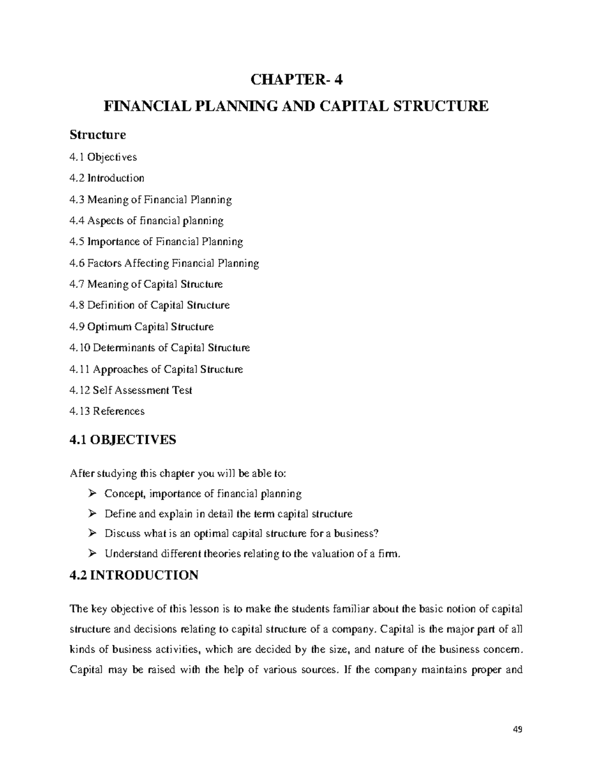 Chapter – 4 Financial Planning AND Capital Structures - CHAPTER- 4 ...