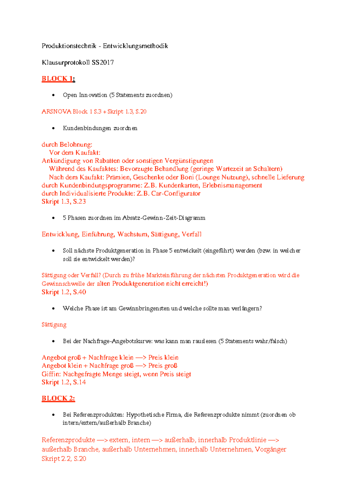 Klausur Sommersemester 2017, Fragen und Antworten - Produktionstechnik - Entwicklungsmethodik ...