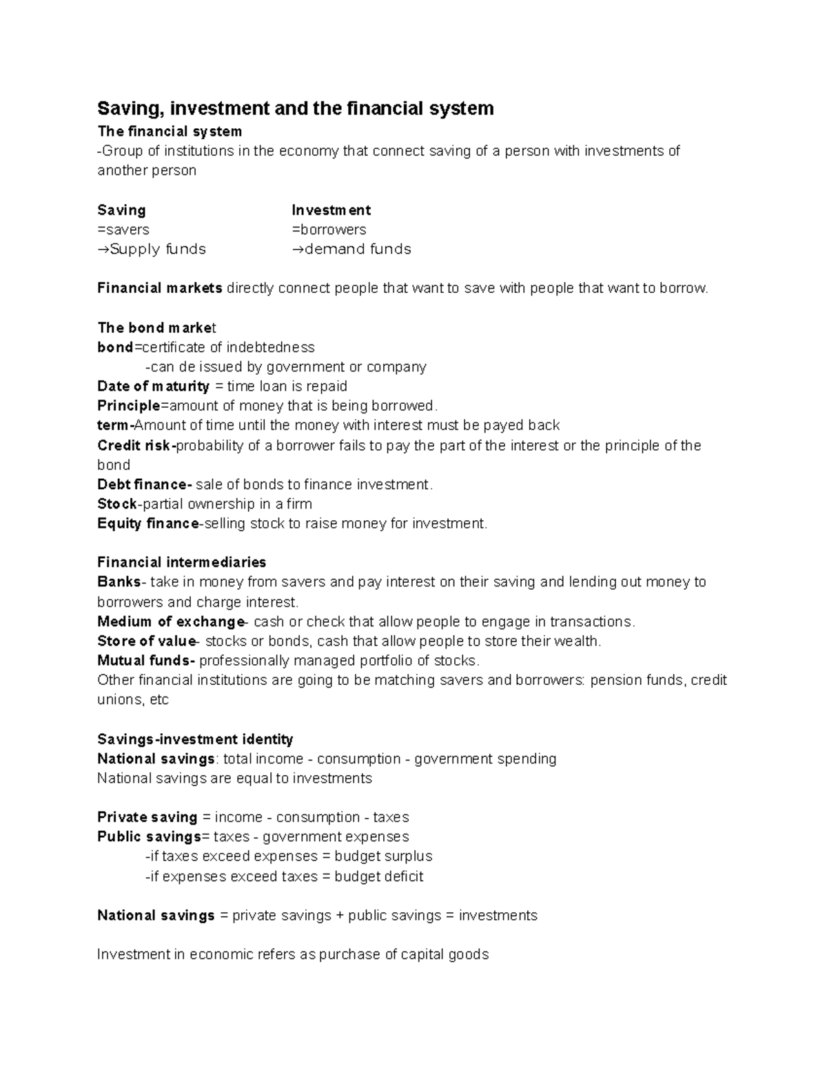 Macroeconomics 1102 - SOME UPDATED NOTES - Saving, investment and the ...