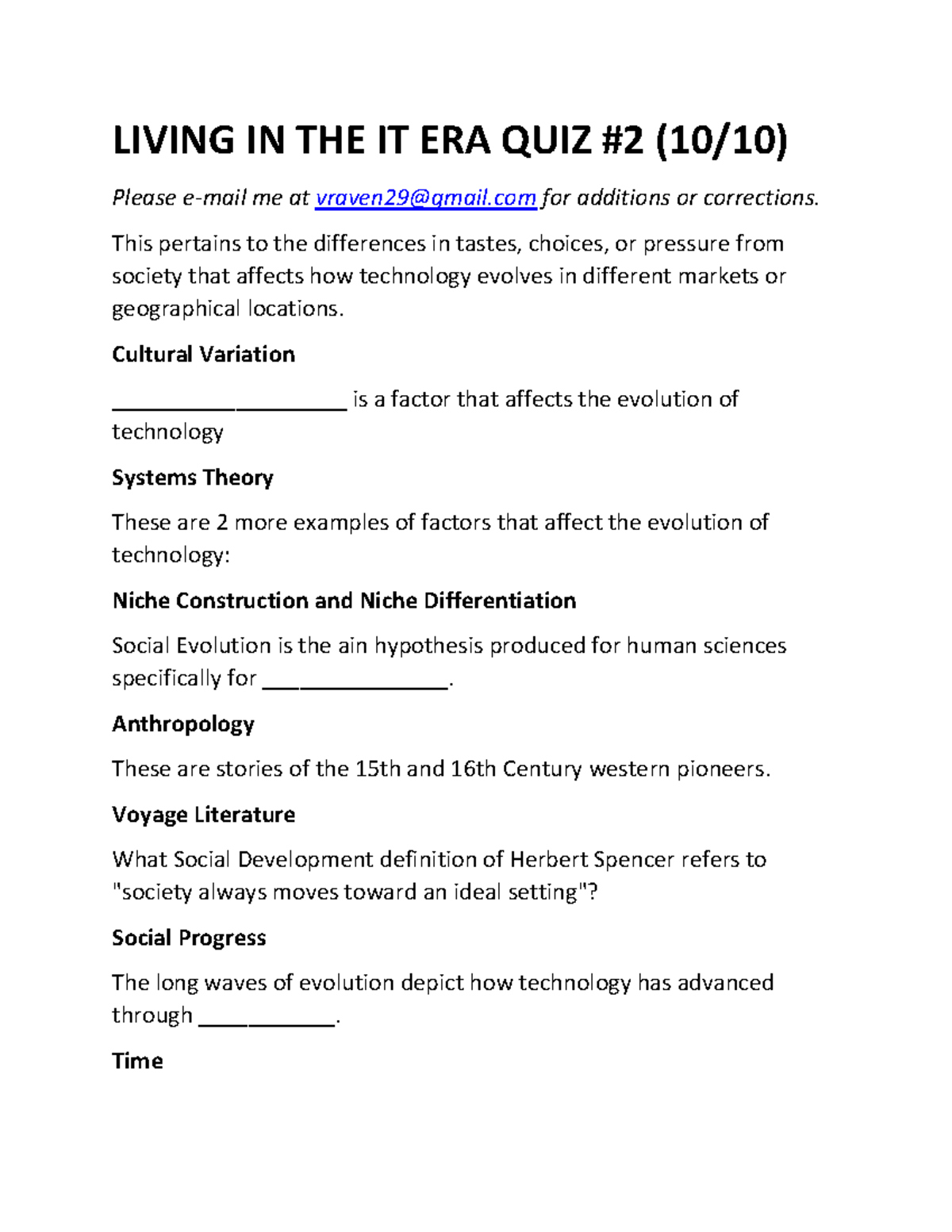 Living IN THE IT ERA QUIZ 2 (10-10) - LIVING IN THE IT ERA QUIZ #2 (10/ ...