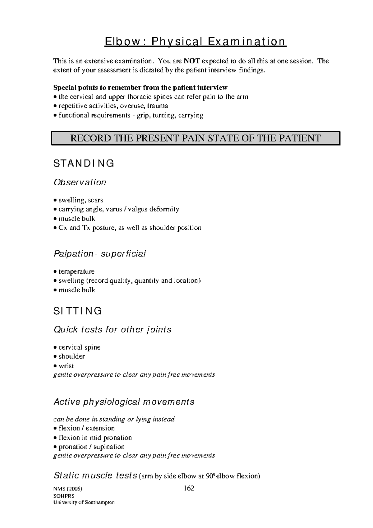 Elbow examination - @lauraphysiostudies - notes from MSc Physiotherapy ...