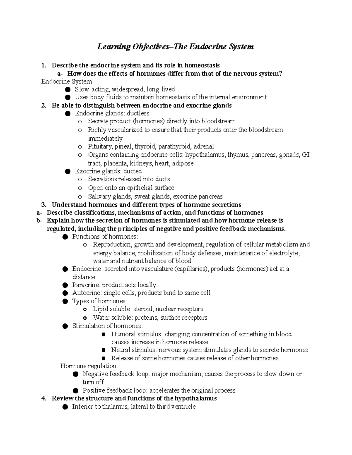 Endocrine Study Guide - Learning Objectives–The Endocrine System 1 ...