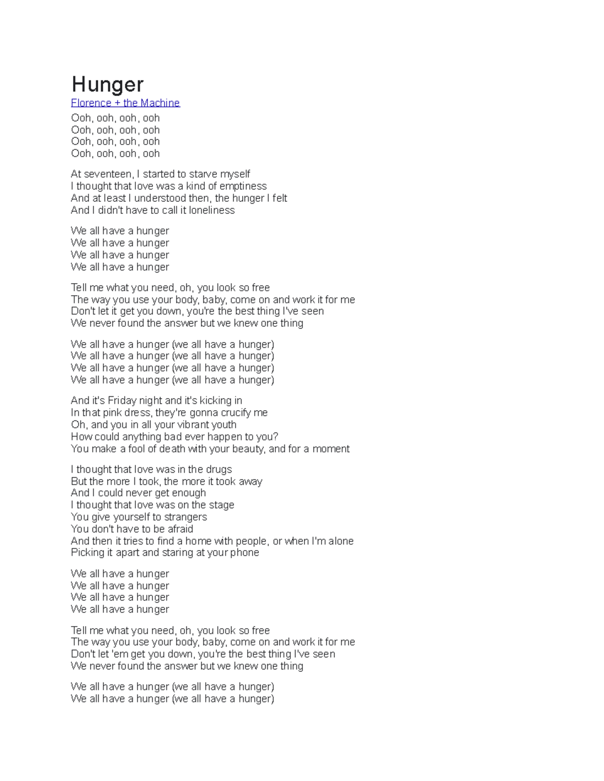 Hunger - lyrics only. lyrics only. lyrics only. lyrics only. lyrics ...