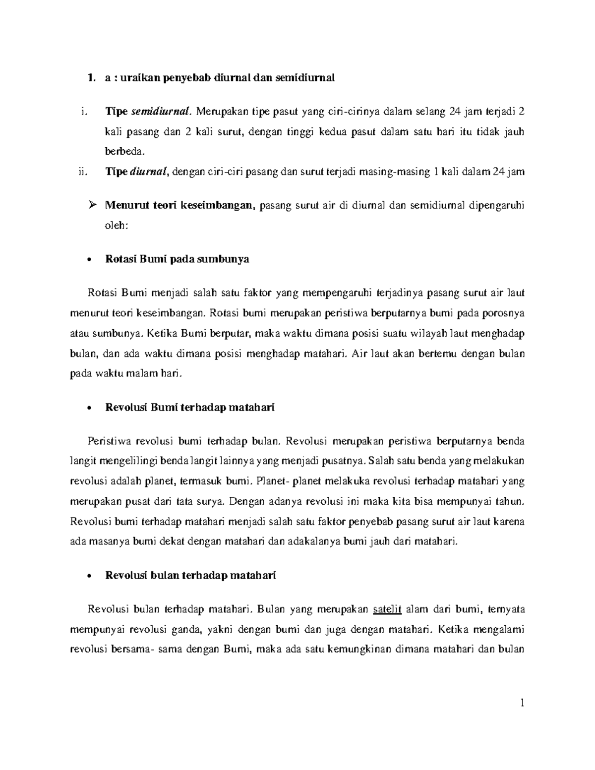 Catatan UTS Pasut Part 1 - 1 a : uraikan penyebab diurnal dan ...