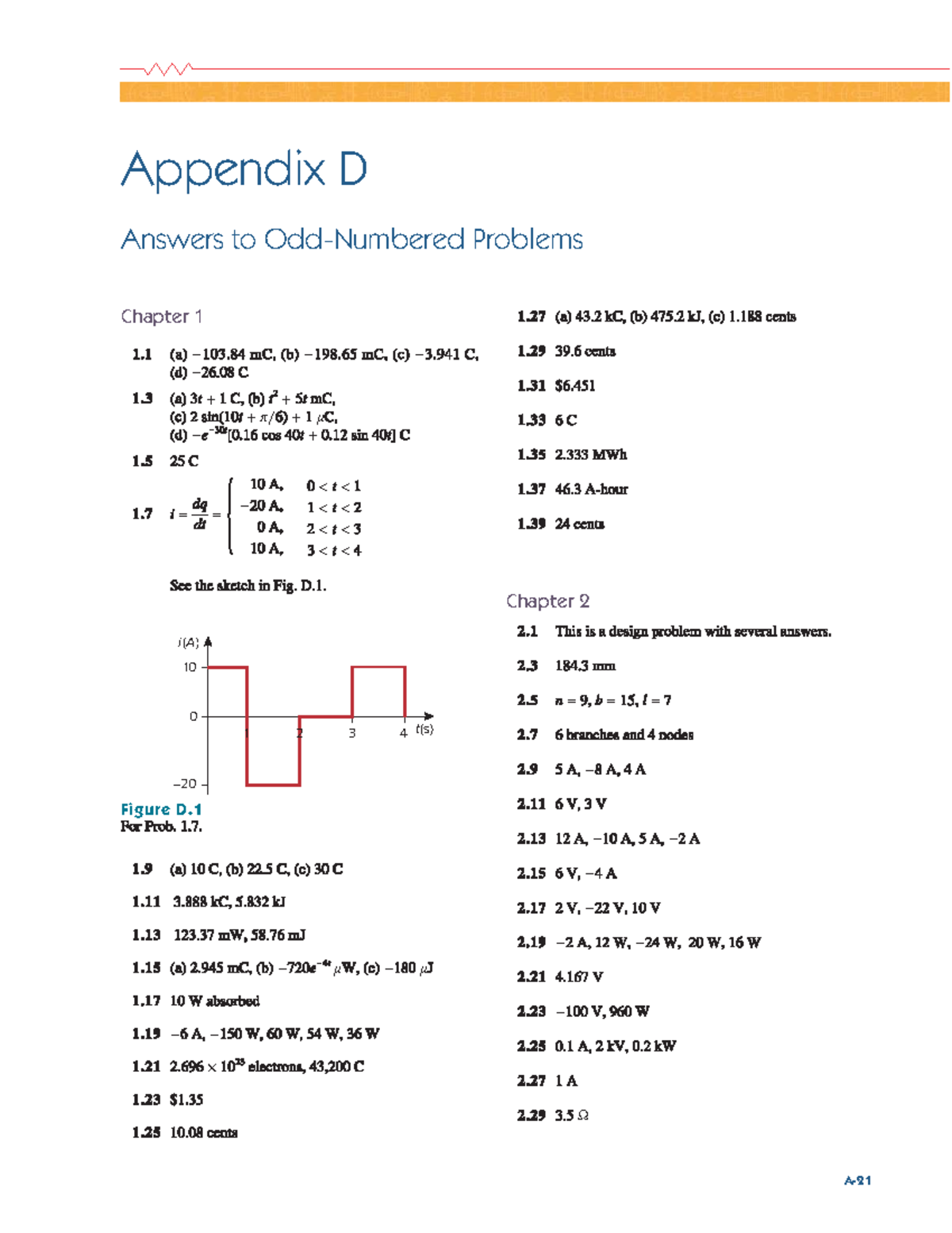 BEE answers of odd question - Appendix D Answers to Odd-Numbered Problems A- Chapter 1 − − − − π ...