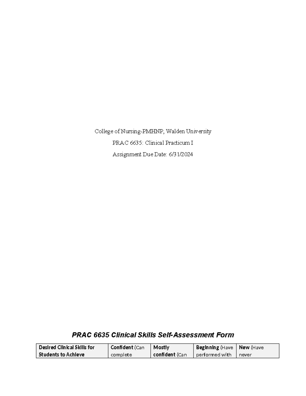 College of Nursing 1 - clinical practicum assignment - College of ...