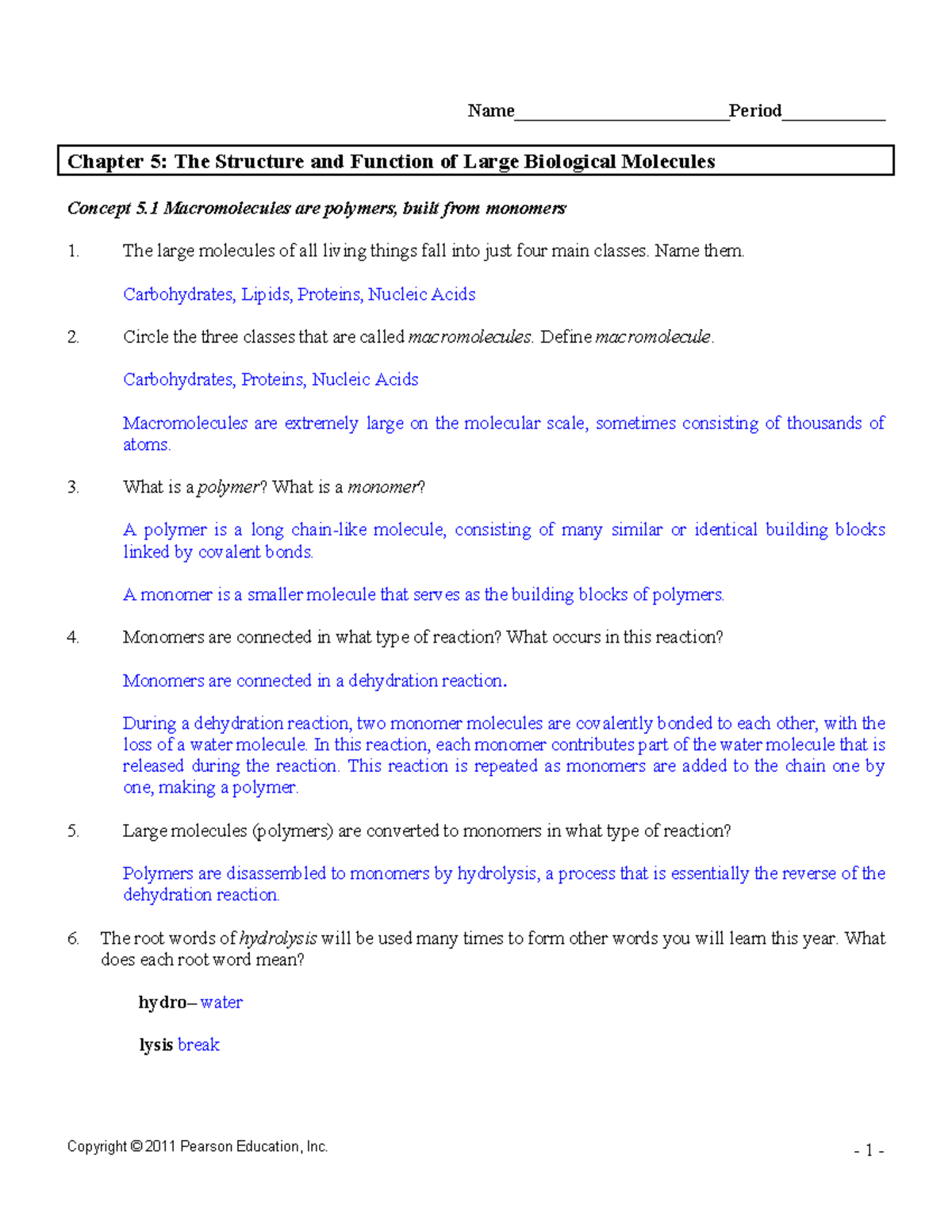 Introduction to biology chapter 5 summary notes - Copyright © 2011 ...