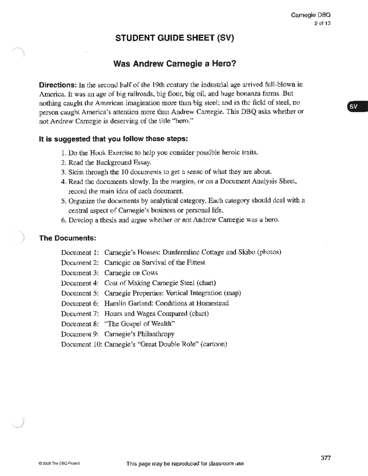 T9.2 Carnegie DBQ - bookreport - Carnegie DBQ 2 of 13 STUDENT GUIDE ...