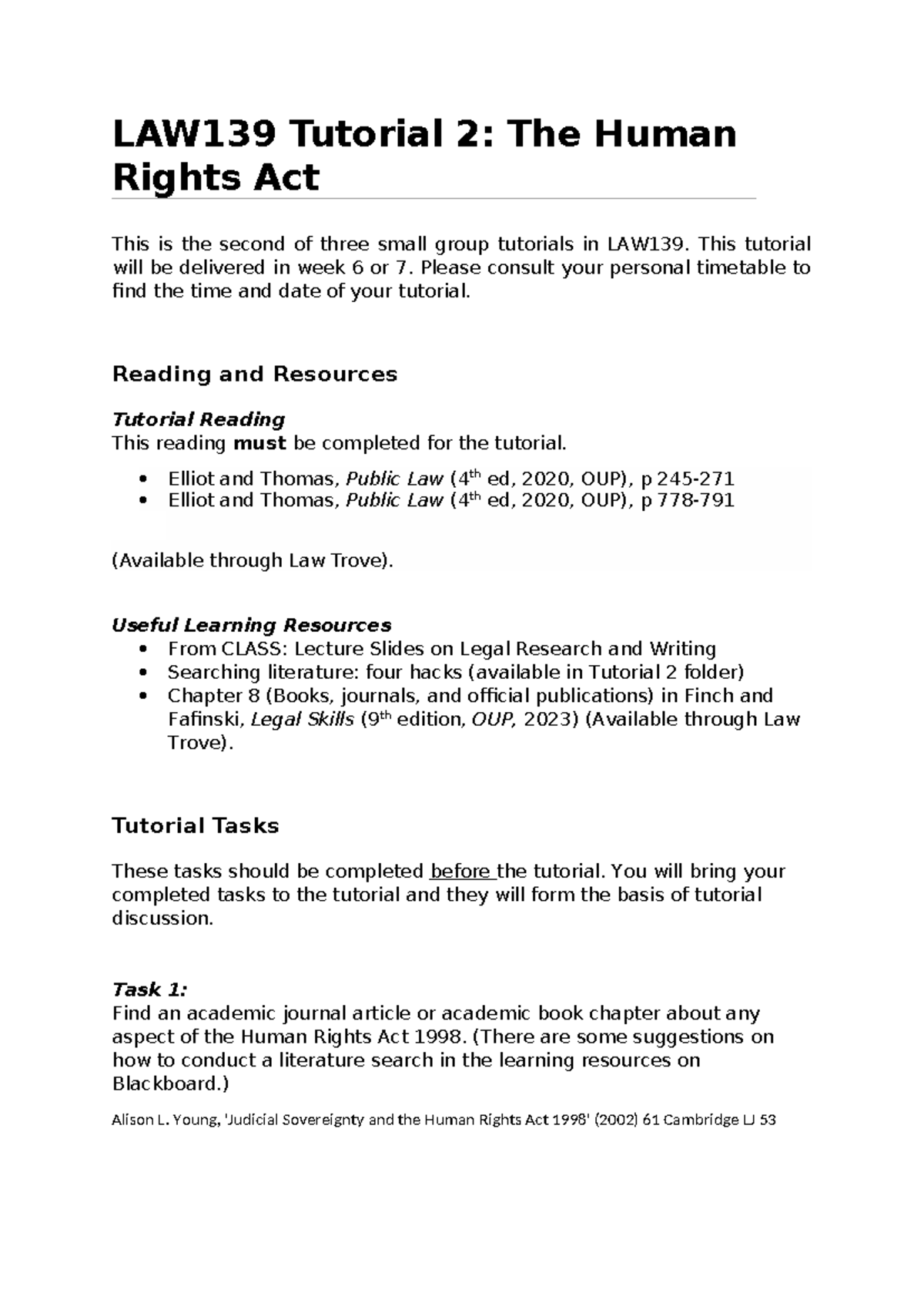 Tutorial 2 - HRA research task - LAW139 Tutorial 2: The Human Rights ...