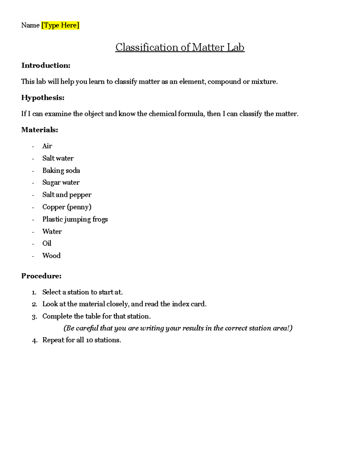 6. L Classification of Matter - Name [Type Here] Classification of ...