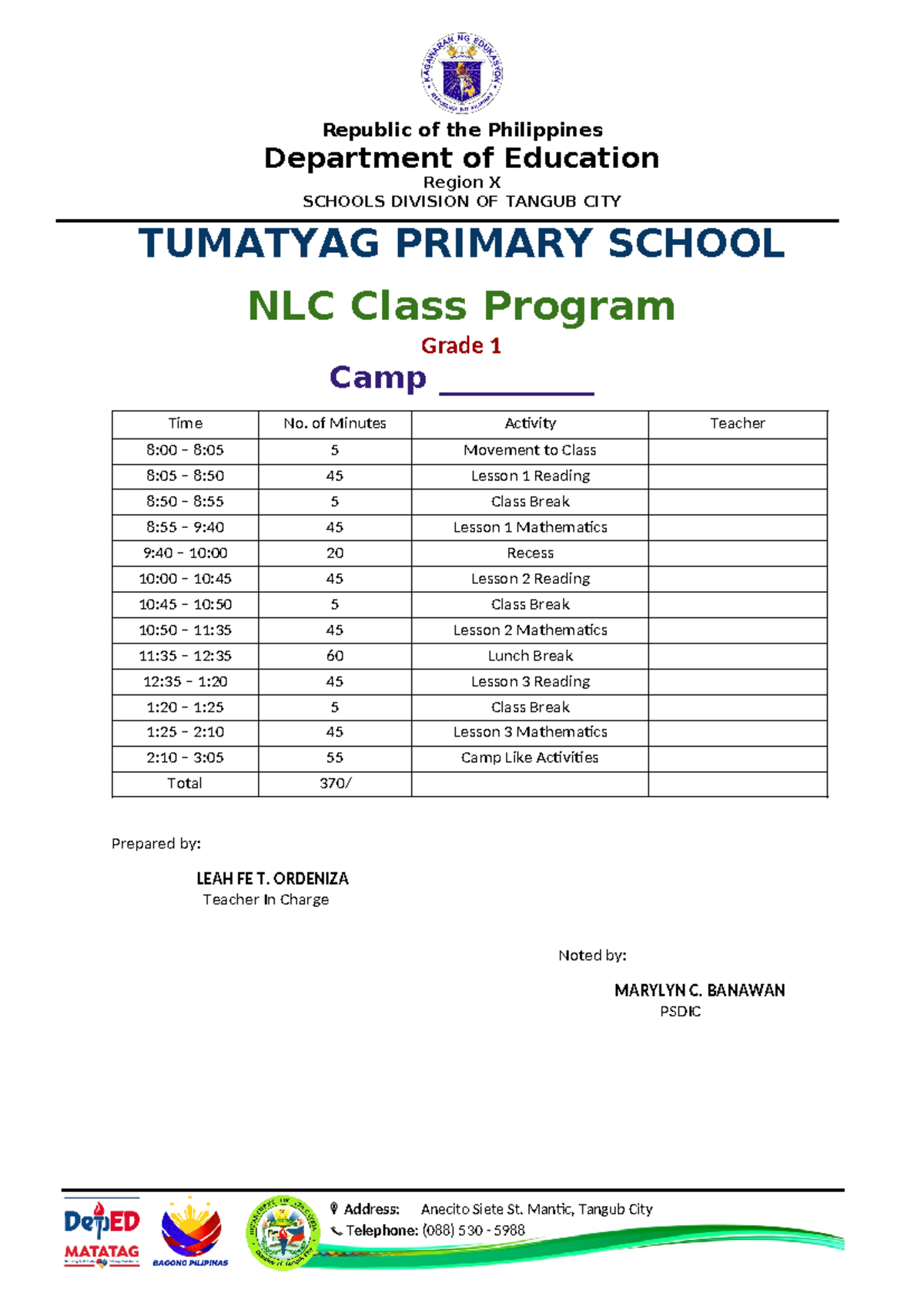 NLC-Class-Program - Address: Anecito Siete St. Mantic, Tangub City ...