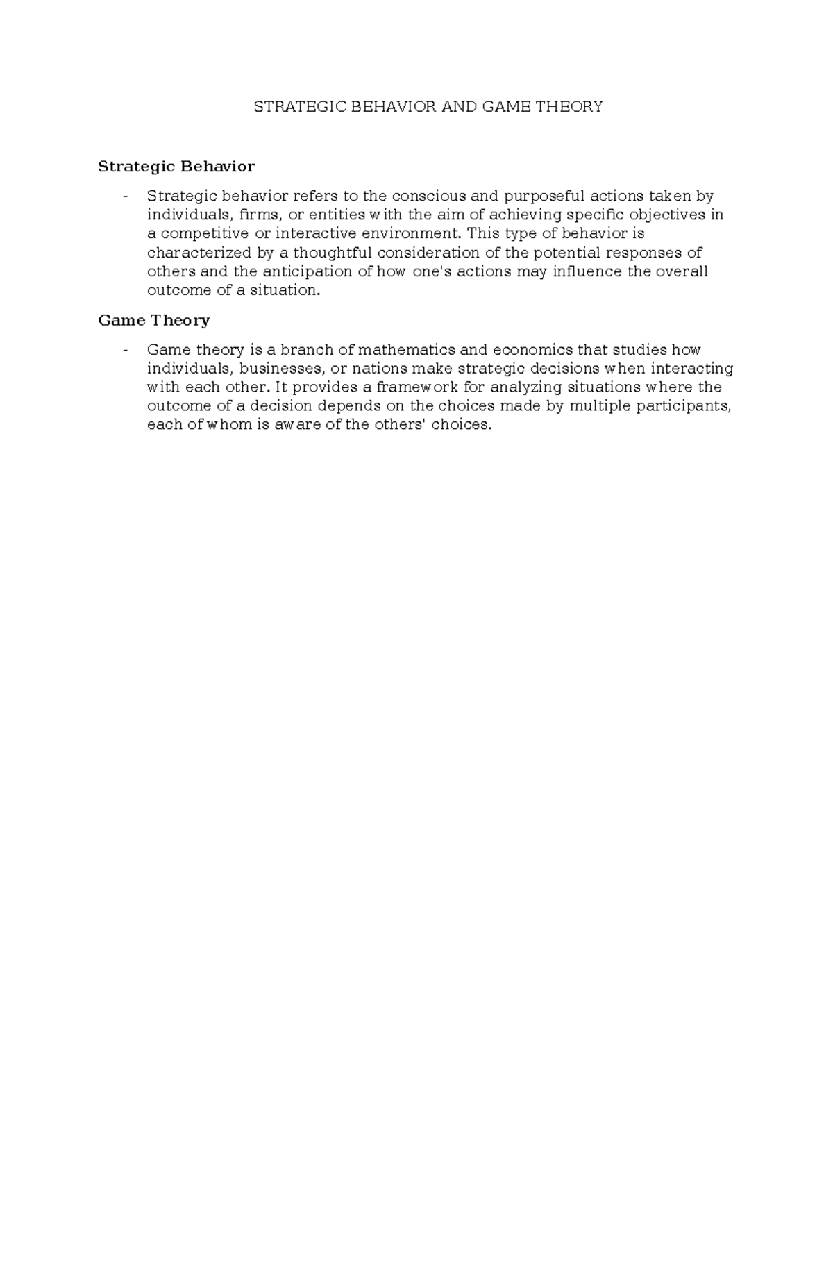 Strategic Behavior AND GAME Theory - STRATEGIC BEHAVIOR AND GAME THEORY ...