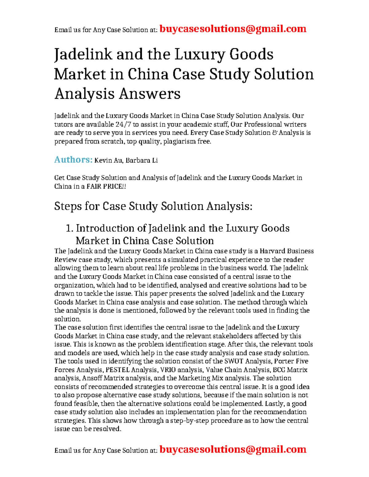 Case Solution Jadelink and the Luxury Goods Market in China - Jadelink ...