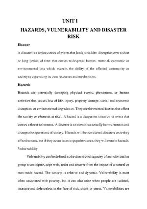 V CSE MX3084 DRRM Unit-1 - Disaster Risk reduction and Management - DEPARTMENT OF COMPUTER ...