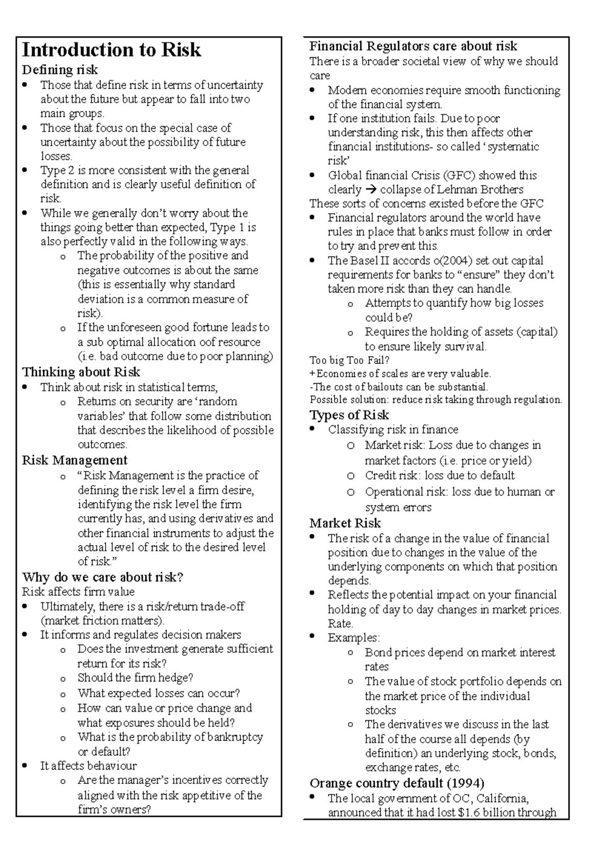 Risk Management and Derivatives Revision - Introduction to Risk ...