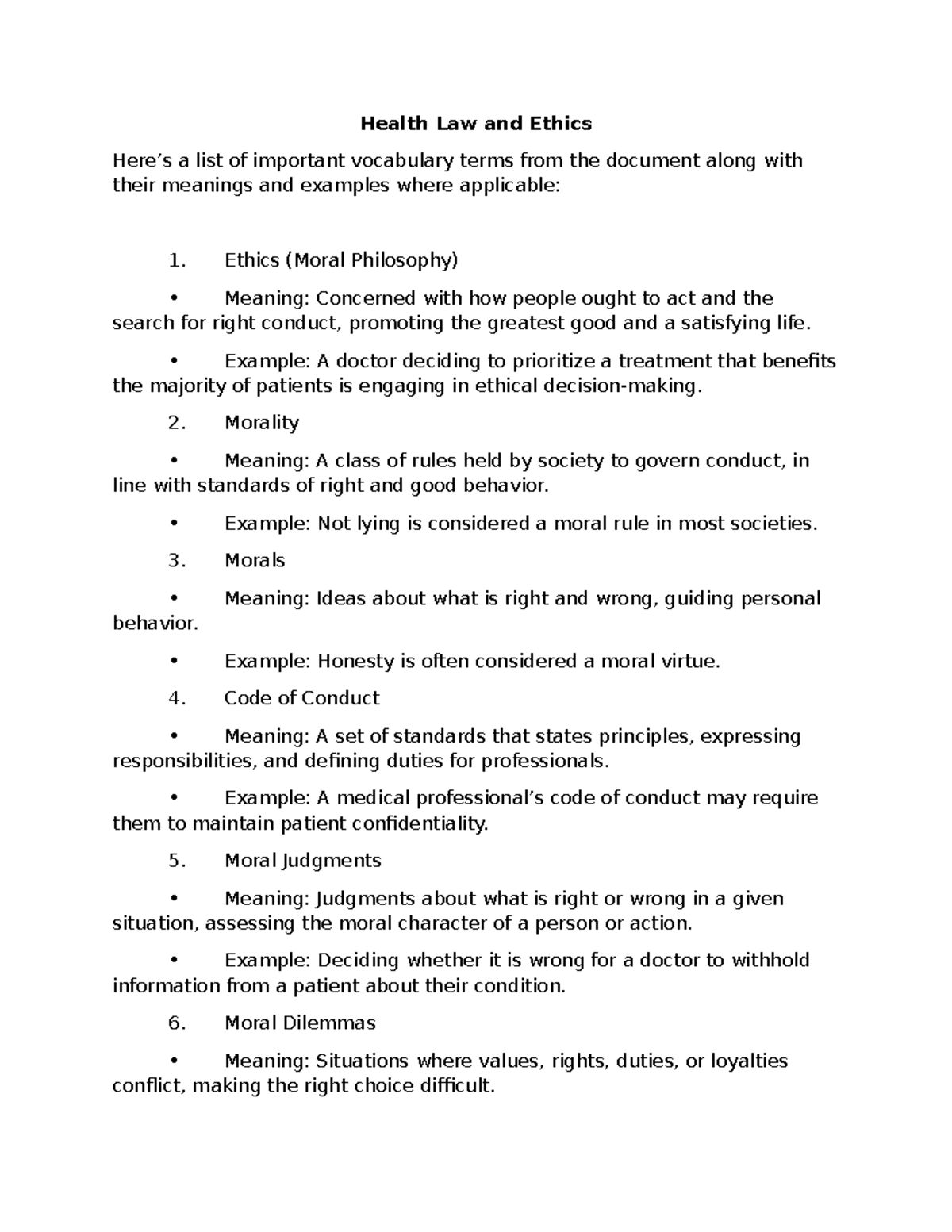 HLE Exam 1 study guide Chapter 1 - Health Law and Ethics Here’s a list ...