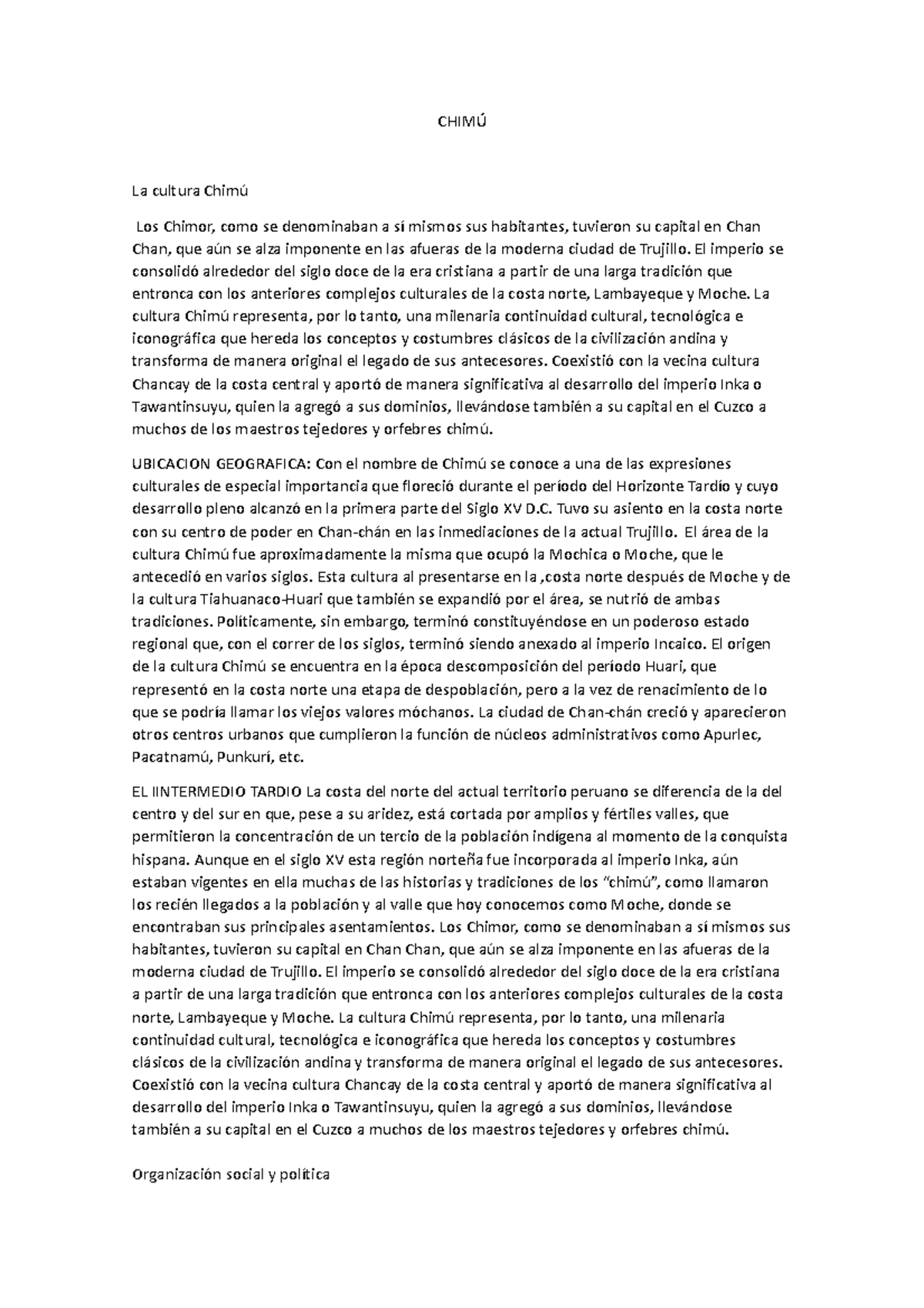 Chimú - ORGANIZACION CHIMU Y OTROS - CHIMÚ La cultura Chimú Los Chimor ...