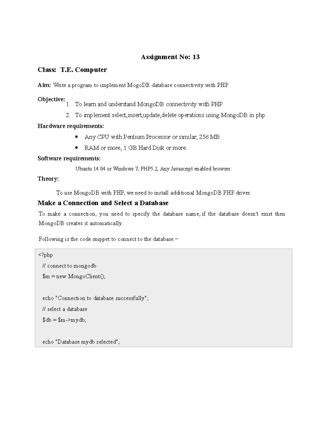 Practical No13 Ccc Assignment No 13 Class T Computer Aim Write A Program To Implement