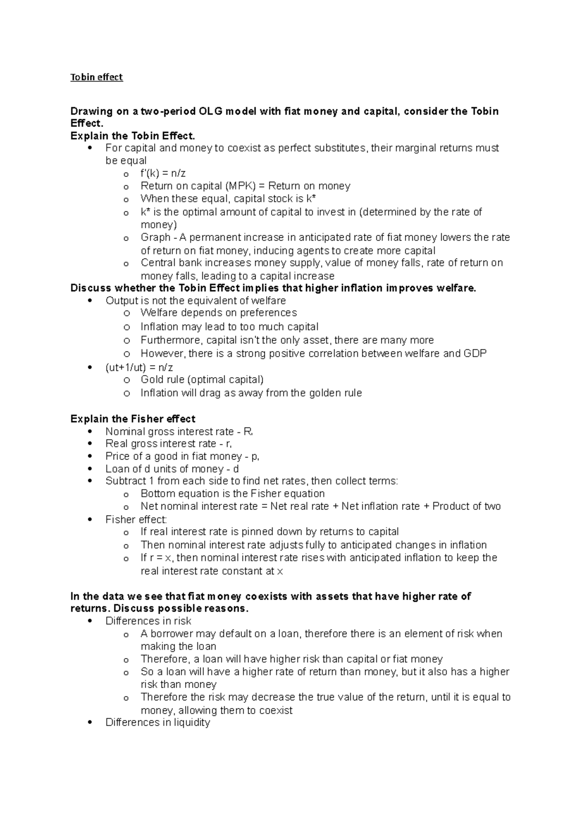 Tobin effect - Summary Applied Economics - Tobin effect Drawing on a ...