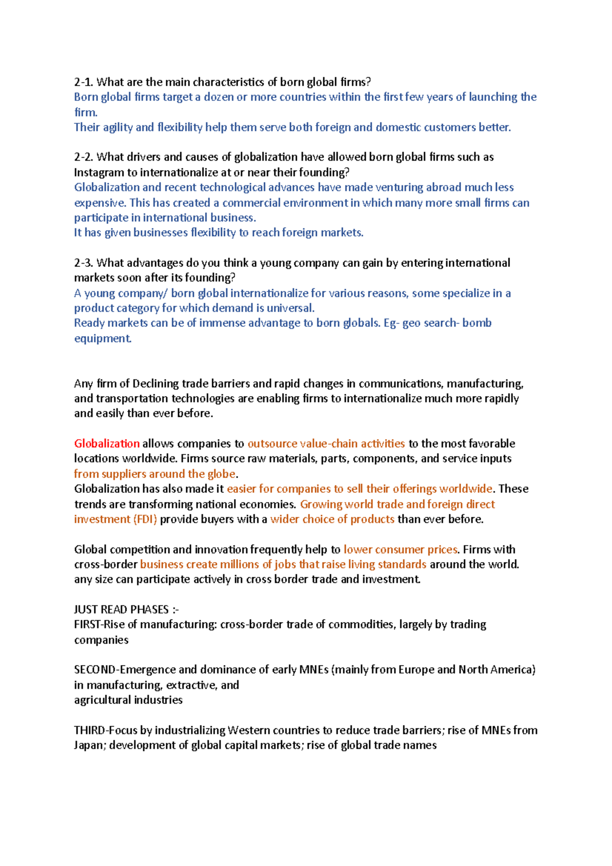 WEEK 2 Notes - 2-1. What are the main characteristics of born global ...