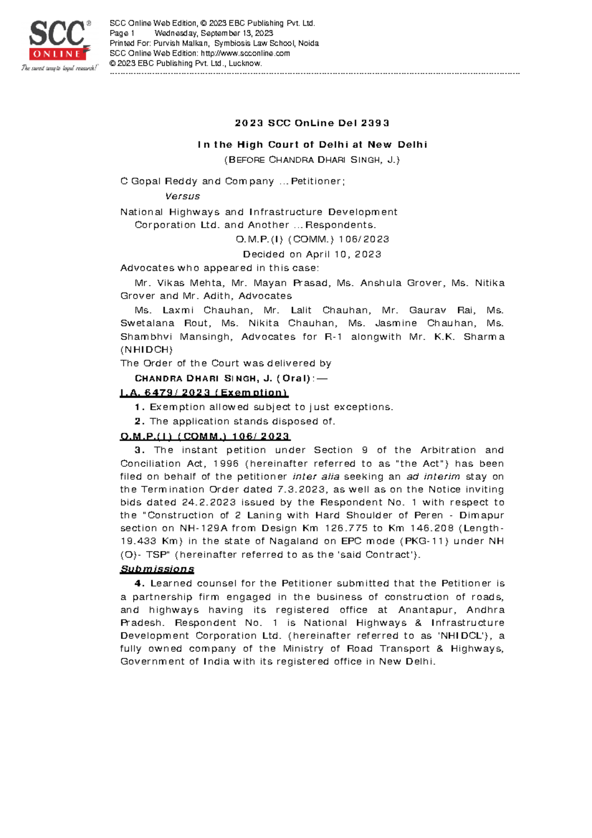 J 2023 SCC On Line Del 2393 purvish 5feb gmailcom 20230913 195014 1 8 ...