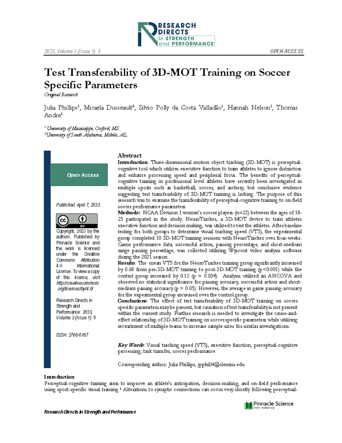 Test Transferability of 3D MOT Training - 2023, Volume 3 (Issue 1): 5 ...