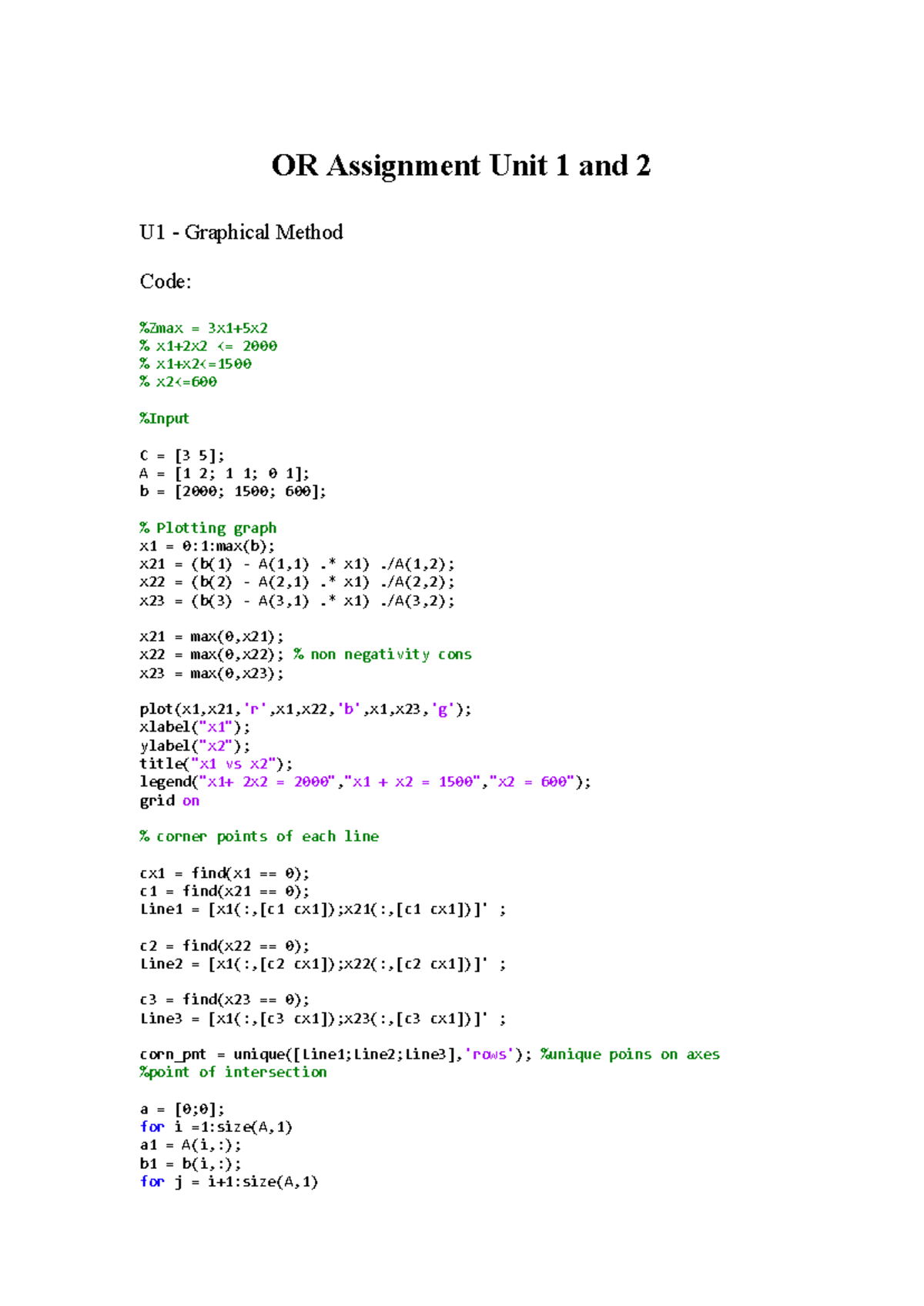 OR Assignment Unit 1 and 2 - OR Assignment Unit 1 and 2 U1 - Graphical ...