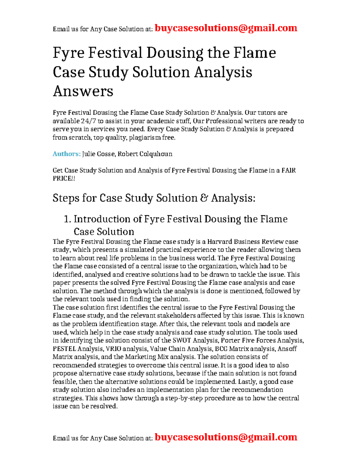 Case Solution Fyre Festival Dousing the Flame - Fyre Festival Dousing ...
