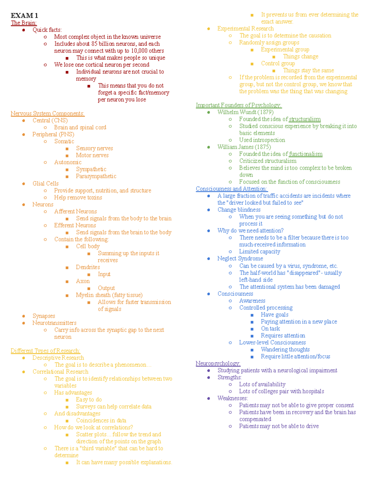 Intro to Psych PITT - Professor: Marc Coutanche - EXAM 1 The Brain ...
