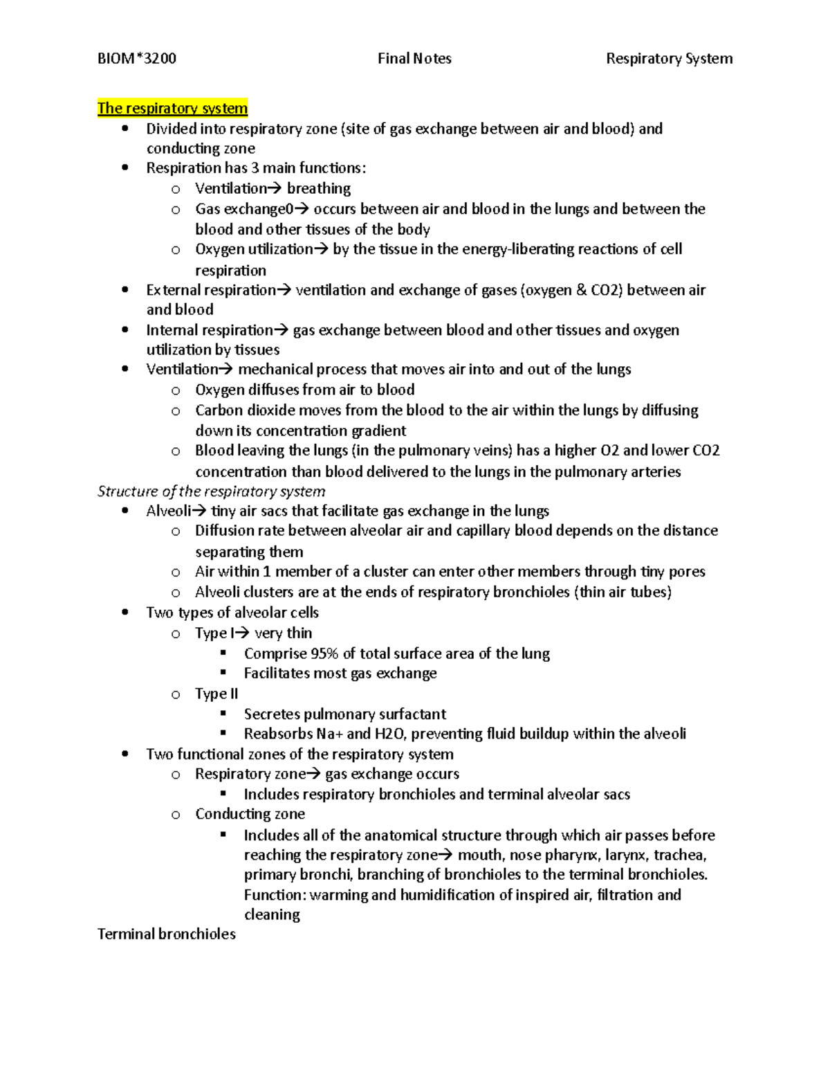 The-respiratory-system - Final Notes Respiratory System The respiratory ...