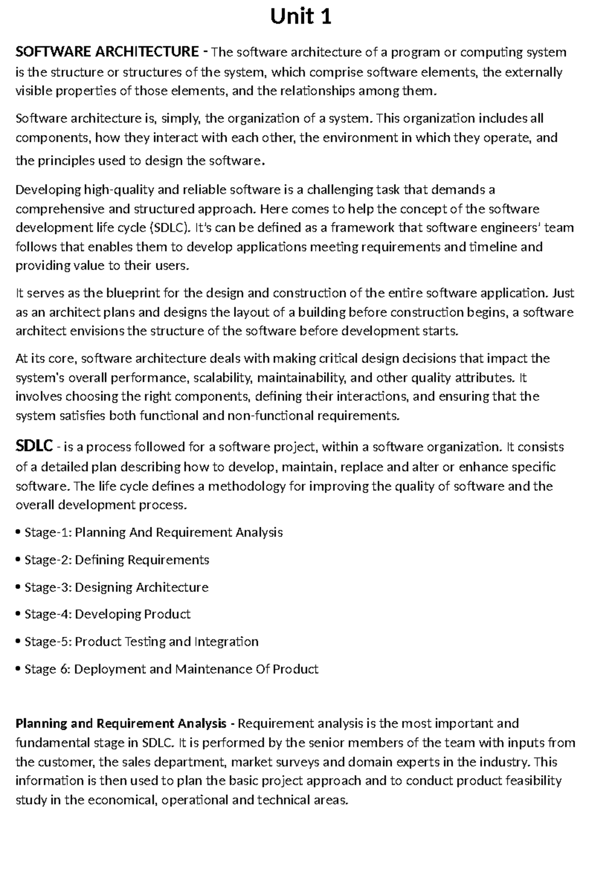 Unit 1 Software Architect - Unit 1 SOFTWARE ARCHITECTURE - The software architecture of a ...