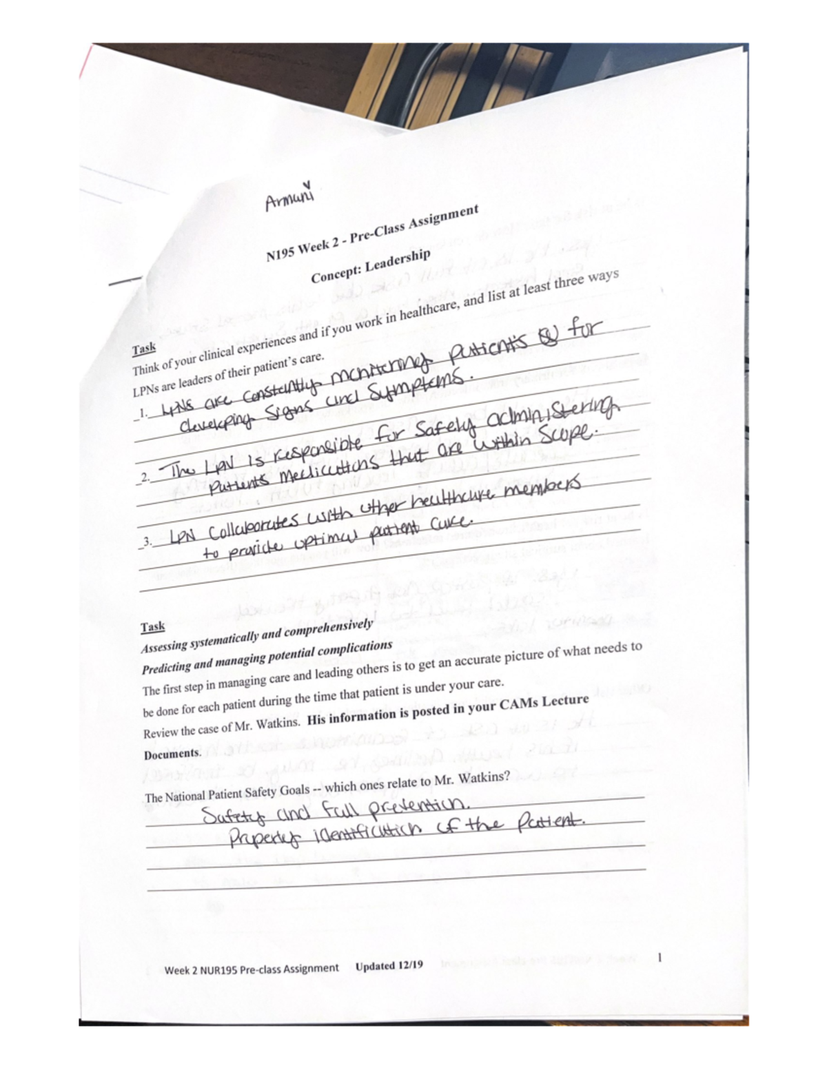 N195 Week 2 - Pre-Class Assignment - NUR 190 - Studocu