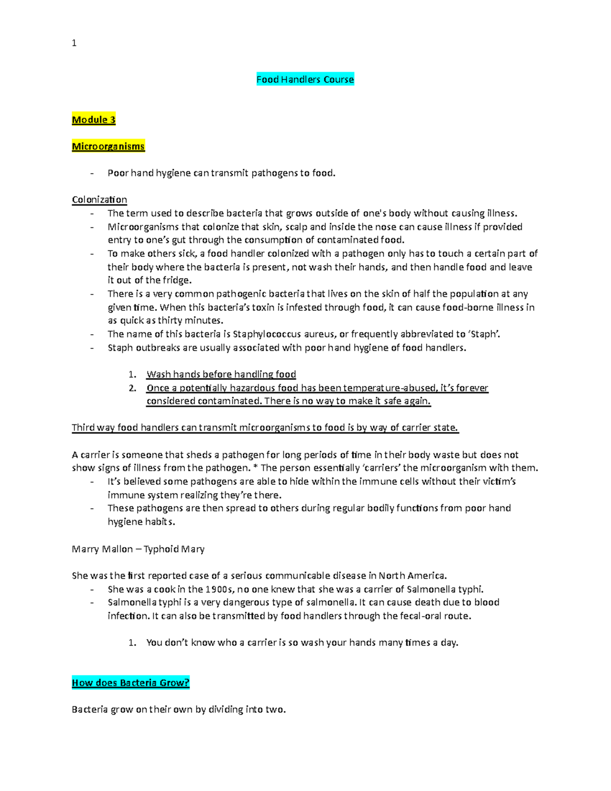 Food Handlers Course Notes - Food Handlers Course Module 3 ...